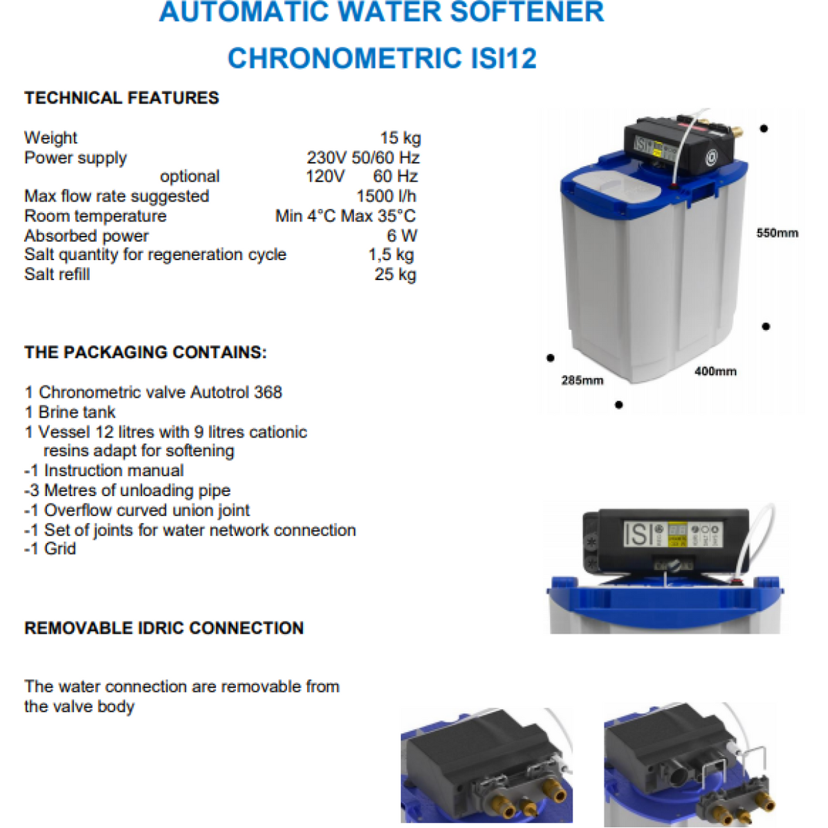Commercial Automatic Water Softener Chronometric Isi Vessel 12 Litres ...