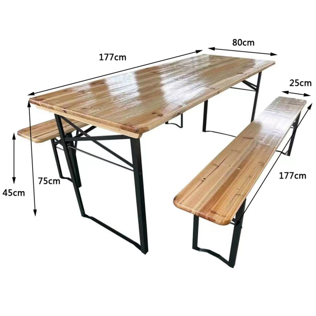 Three Piece Foldable Beer Table and Bench Set, Wooden Outdoor Garden F ...