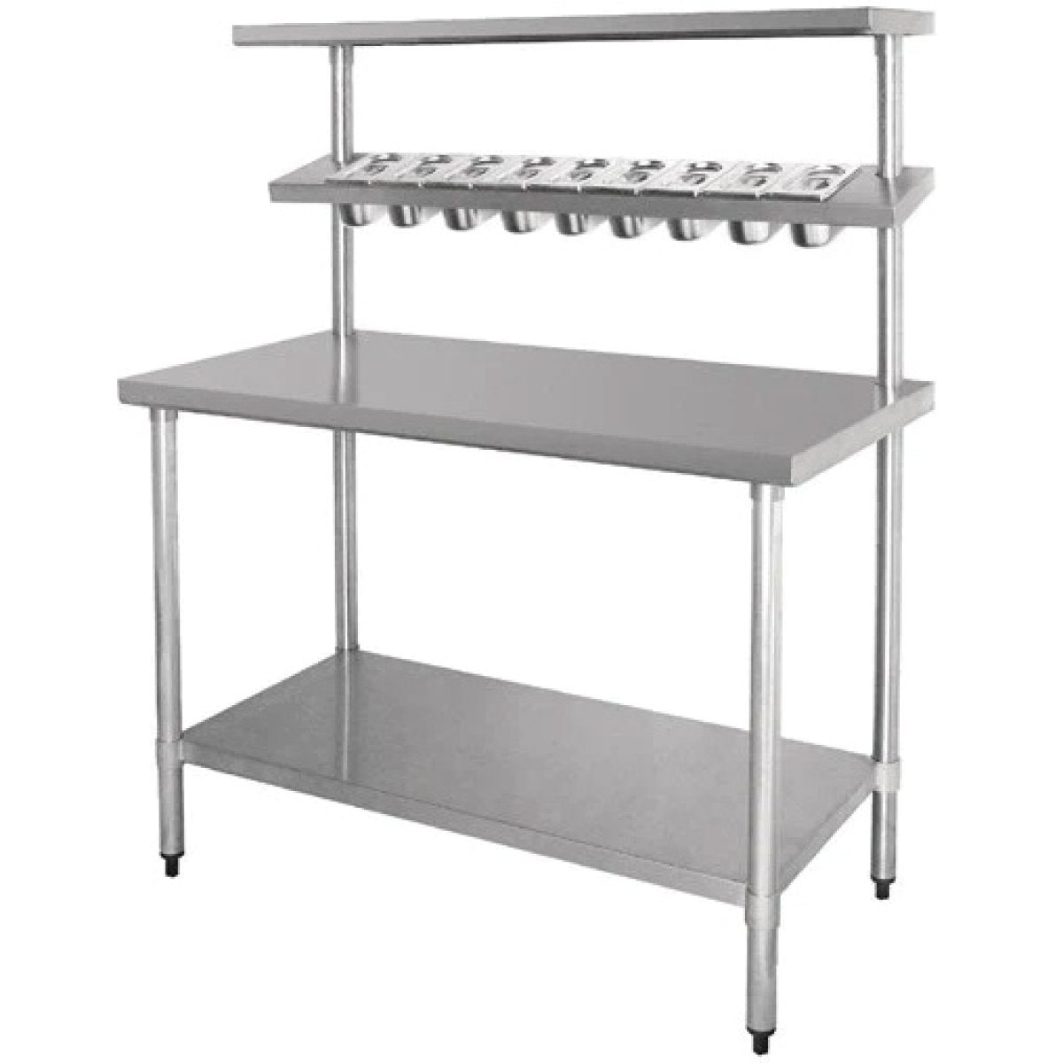 Stainless Steel Prep Table 9 X Gn1/9 & Top Shelf & Undershelf — Canmac ...